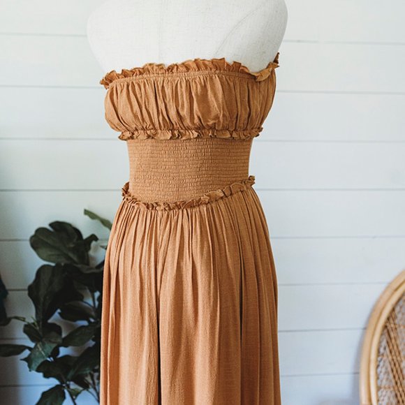 Dresses | Camel Color Bohemian Peasant Maxi Dress Boho | Poshmark